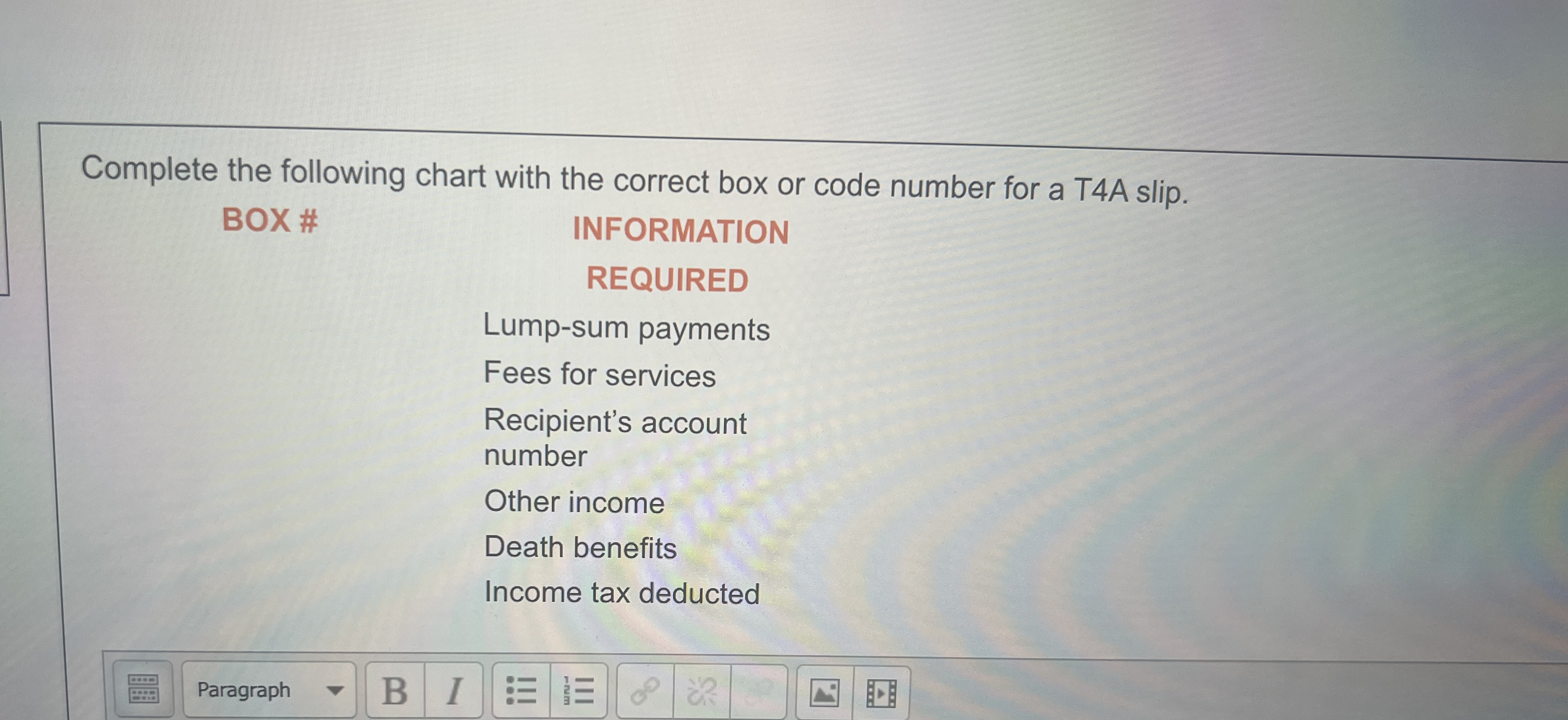 Solved Complete the following chart with the correct box or | Chegg.com