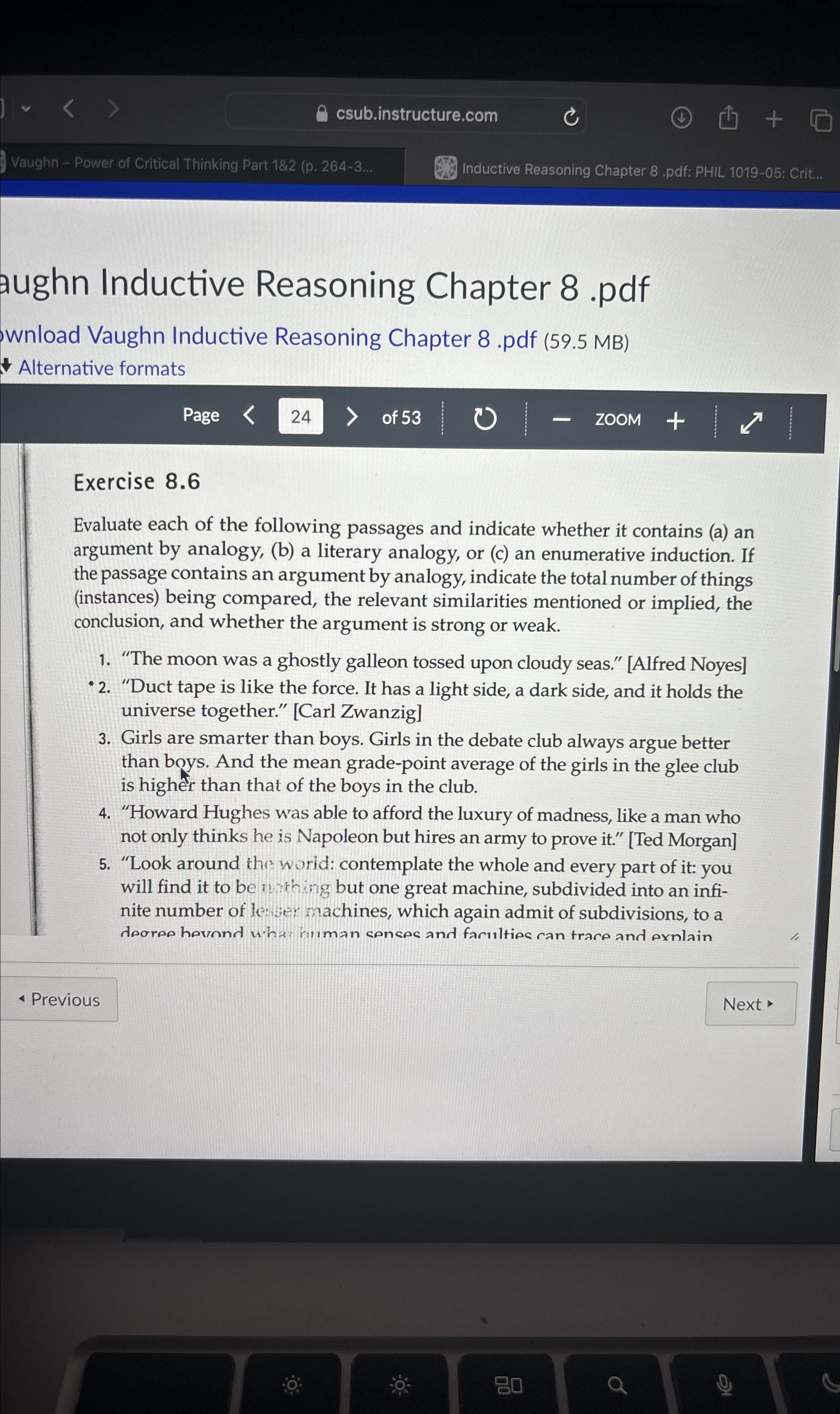 Solved csub.instructure.comVaughn - ﻿Power of Critical | Chegg.com