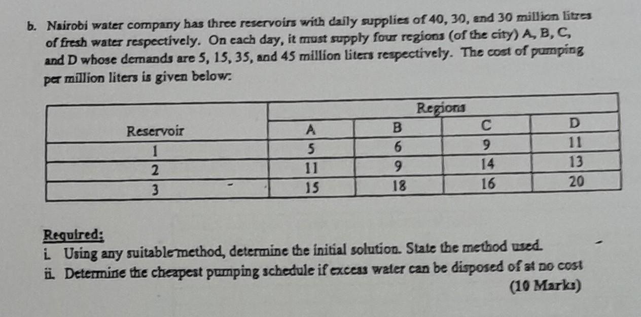 Solved Nairobi water company has three reservoirs with daily | Chegg.com