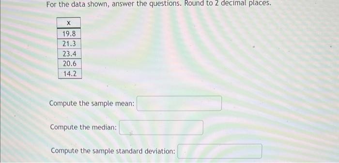 Solved Calculate the sample standard deviation of the data | Chegg.com