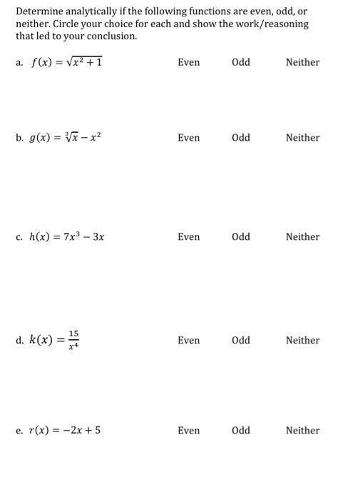 Solved Determine analytically if the following functions are | Chegg.com