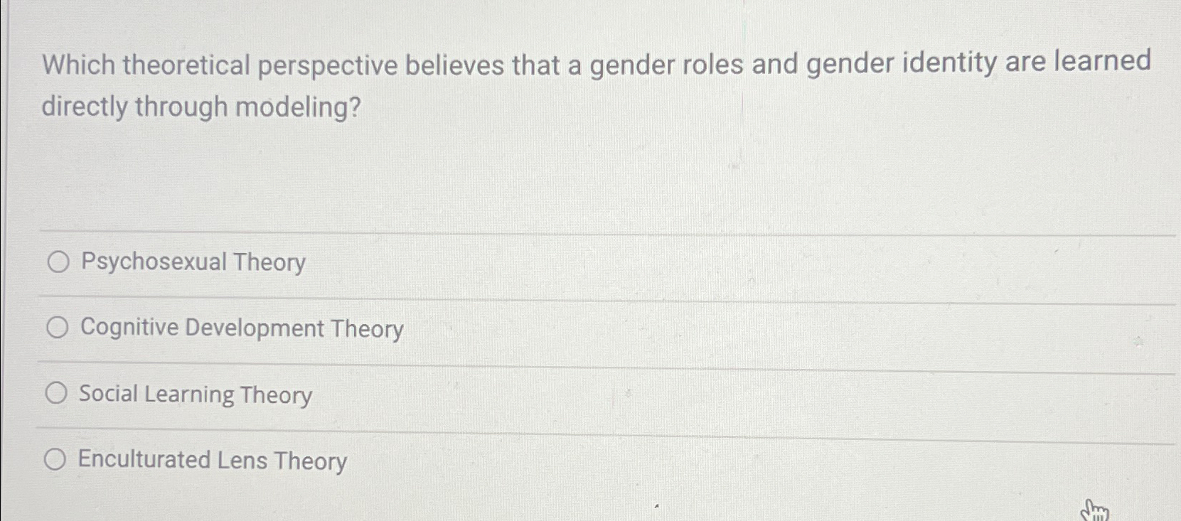 Solved Which theoretical perspective believes that a gender | Chegg.com