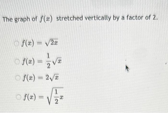 Solved The graph of f(x) stretched vertically by a factor of | Chegg.com