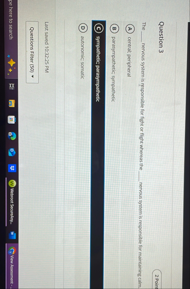 Solved Question 32 ﻿PointThe ﻿nervous system is | Chegg.com