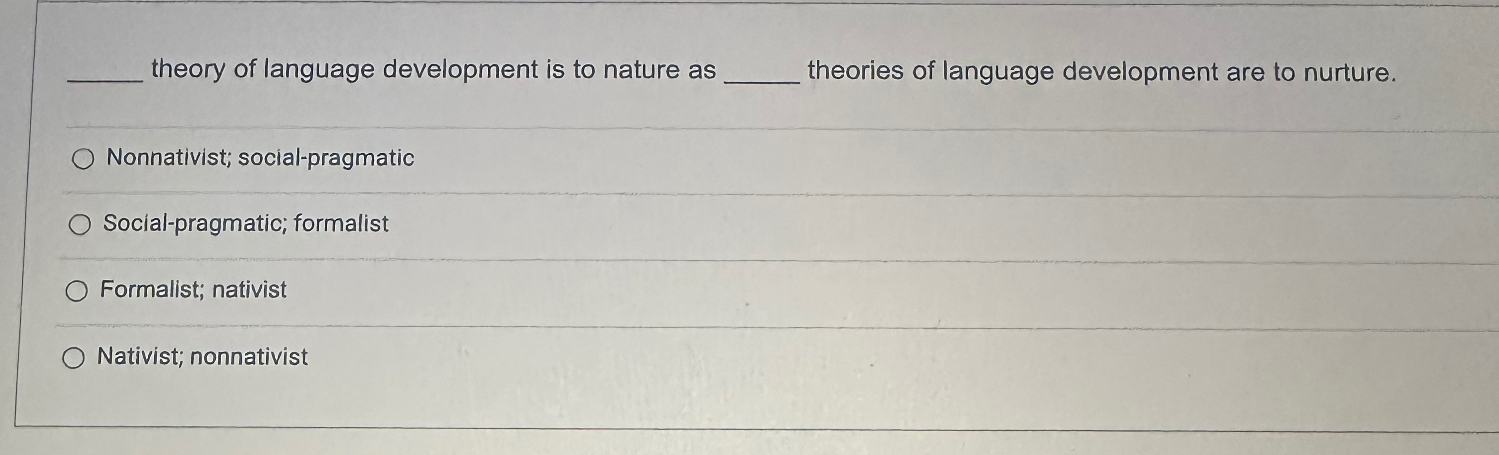 Solved theory of language development is to nature as | Chegg.com