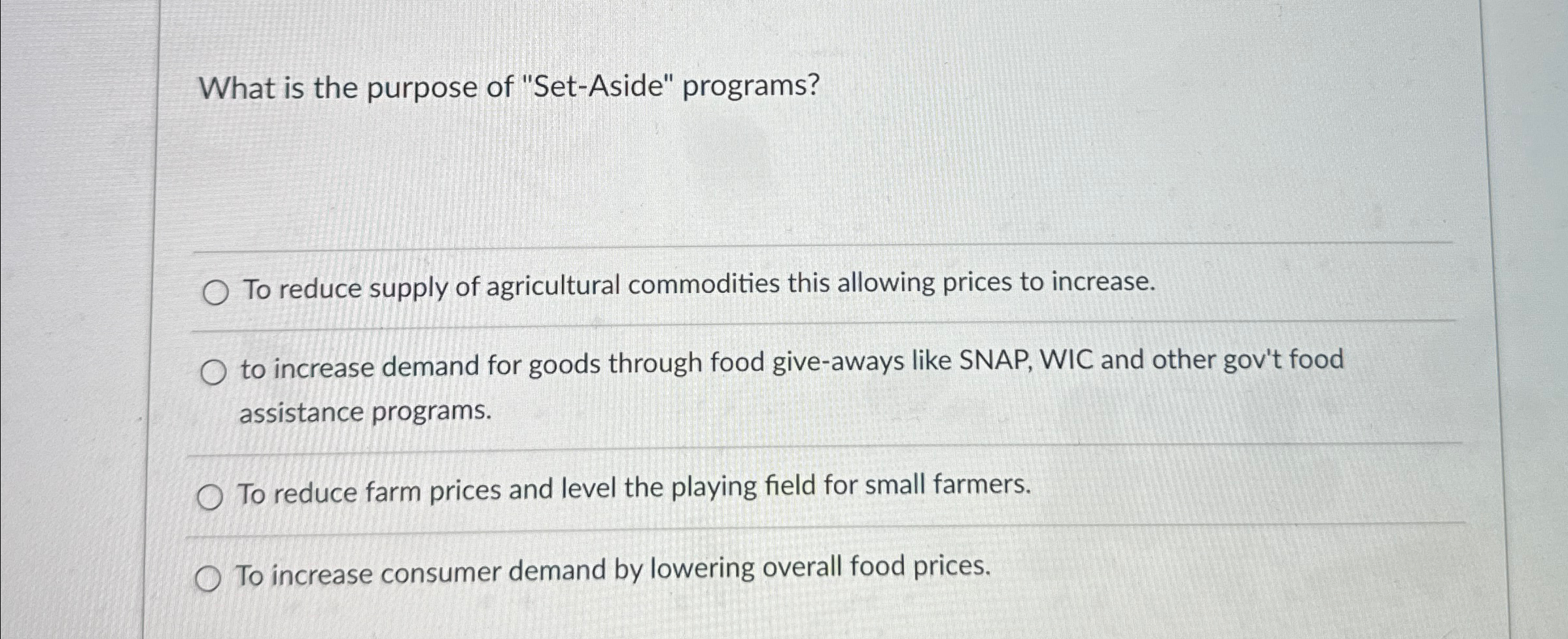 Solved What is the purpose of "Set-Aside" programs?To reduce | Chegg.com