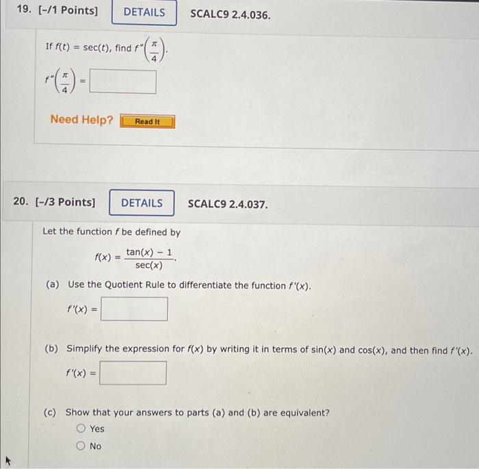 Solved 19. (-/1 Points] DETAILS SCALC9 2.4.036. If f(t) = | Chegg.com