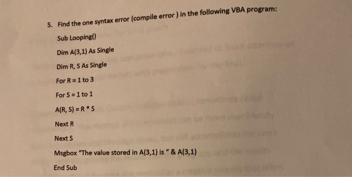 Solved 5. Find the one syntax error (compile error ) in the | Chegg.com