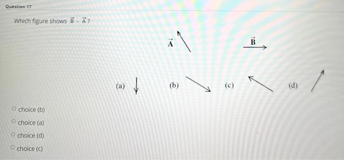 Solved Which figure shows B−A ? (a) ↓ (b) (c) (d) choice (b) | Chegg.com