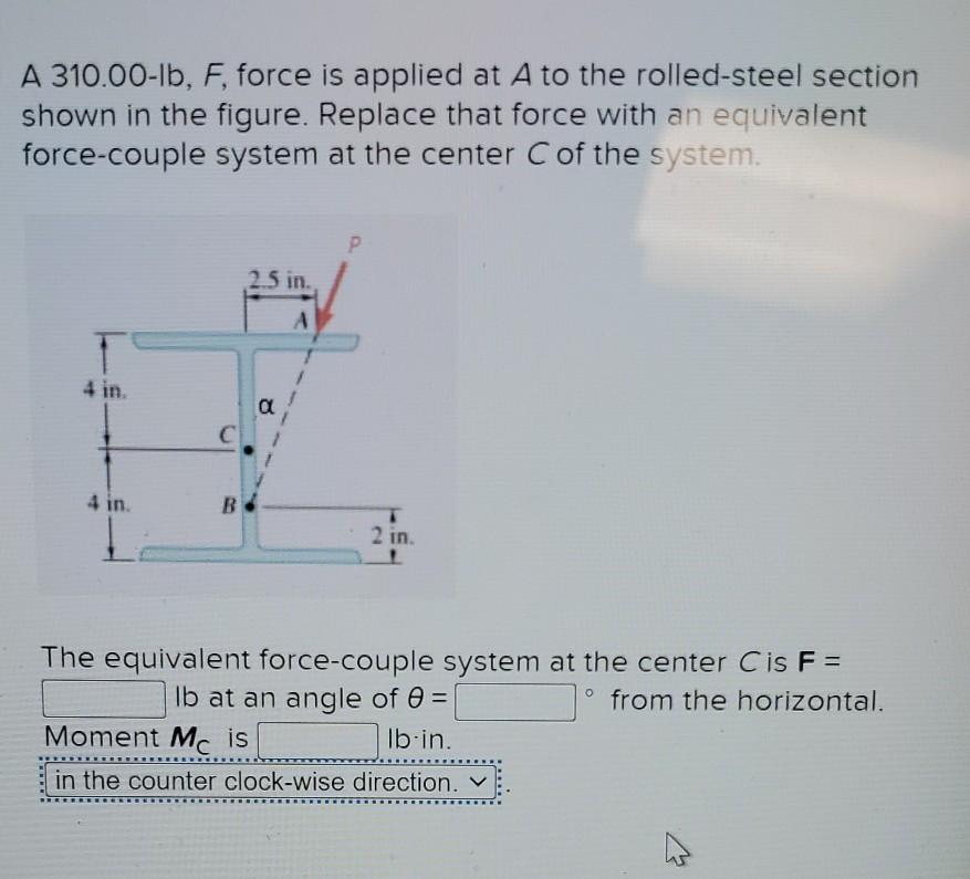Solved A 310.00-1b, F, force is applied at A to the | Chegg.com