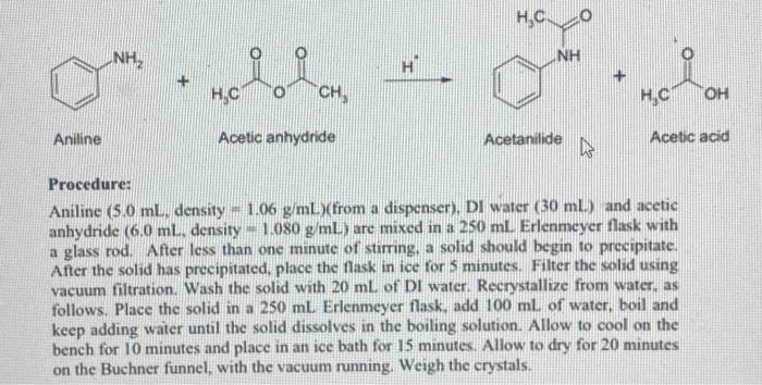 Solved H∗ Aniline Acetic anhydride Acetanilide Acetic acid | Chegg.com