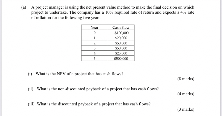 Solved (a) ﻿A project manager is using the net present value | Chegg.com