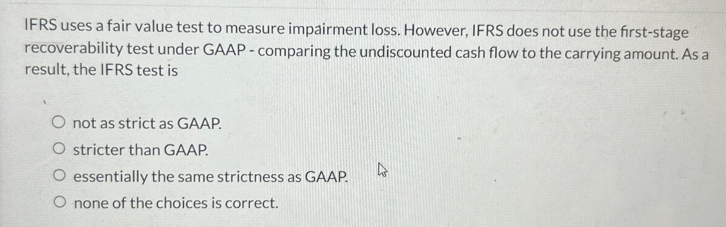 Solved IFRS uses a fair value test to measure impairment | Chegg.com