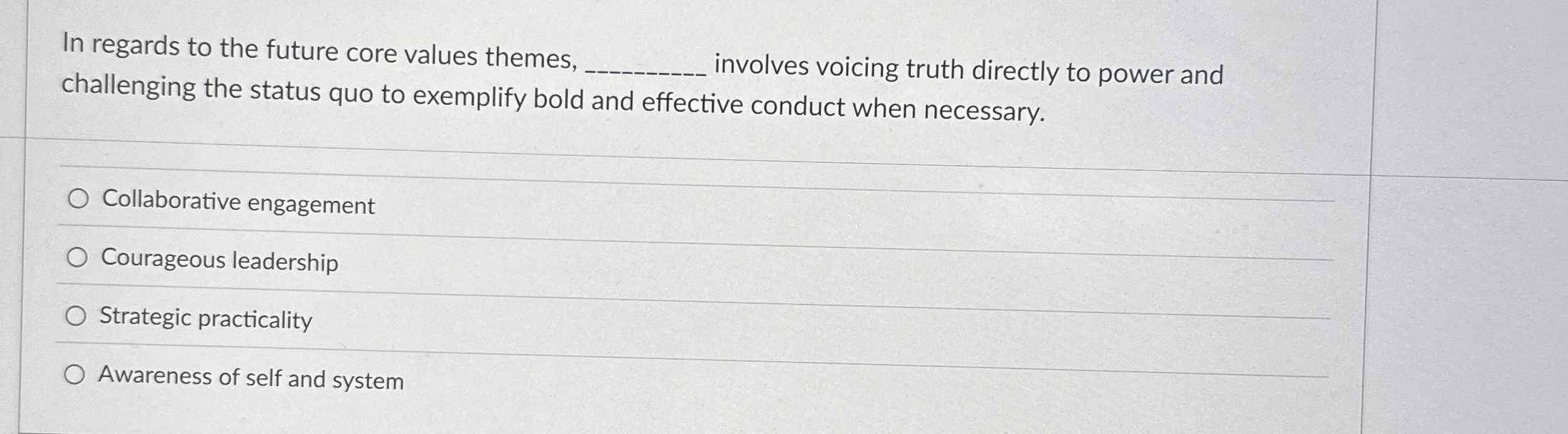 Solved In regards to the future core values themes, q, | Chegg.com