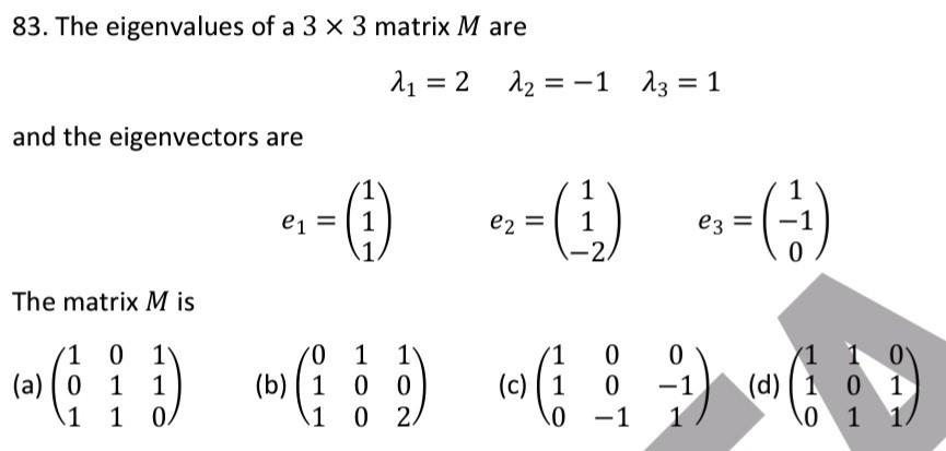 Solved 83 The Eigenvalues Of A 3×3 Matrix M Are
