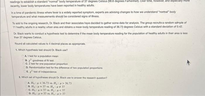 Solved eadings to establish a standard "nomal" body | Chegg.com