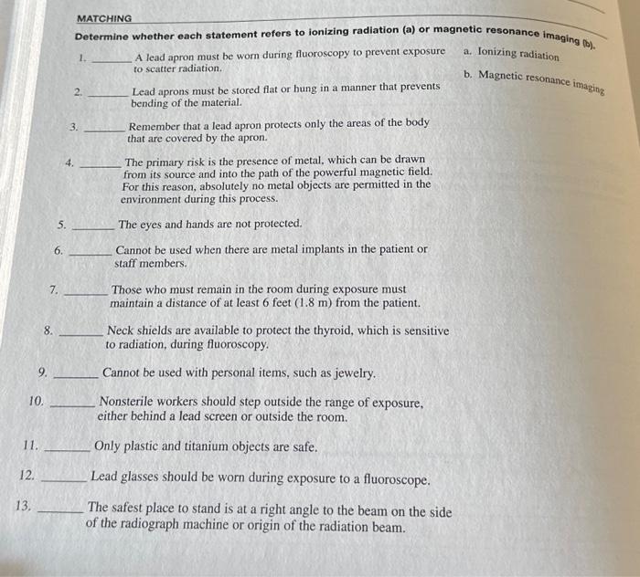 Solved MATCHING Determine whether each statement refers to | Chegg.com