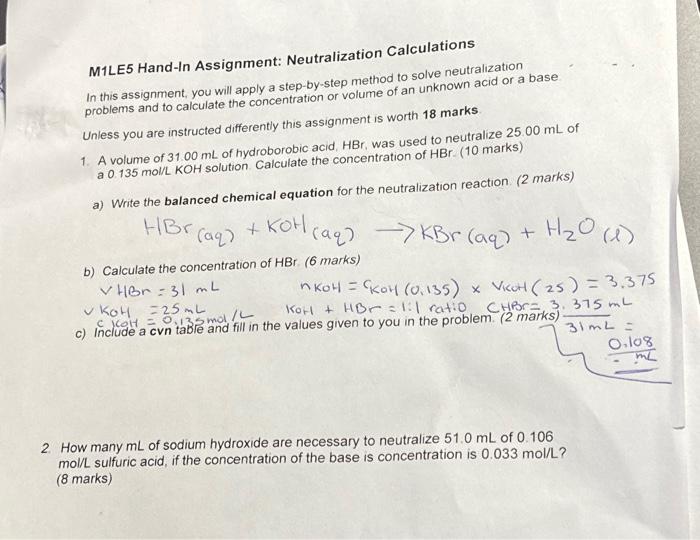 Solved M1LE5 Hand-In Assignment: Neutralization Calculations | Chegg.com