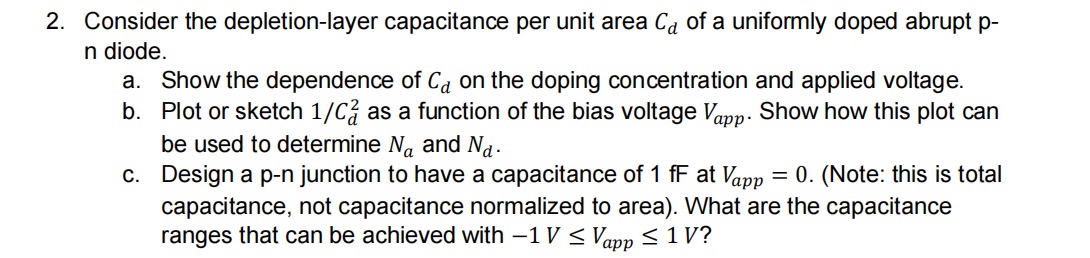 Solved Consider the depletion-layer capacitance per unit | Chegg.com