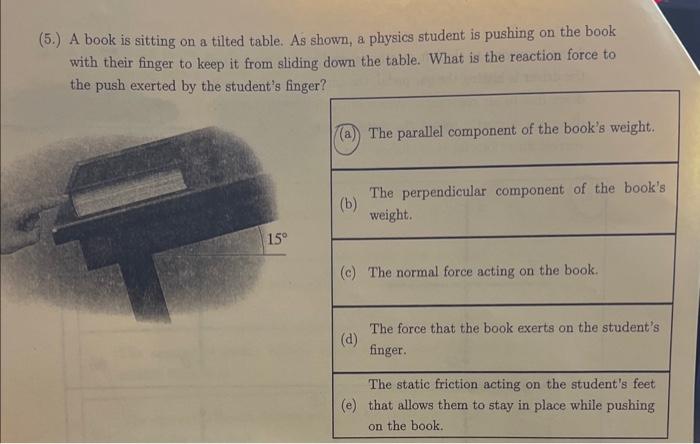 Solved 5.) A book is sitting on a tilted table. As shown, a | Chegg.com