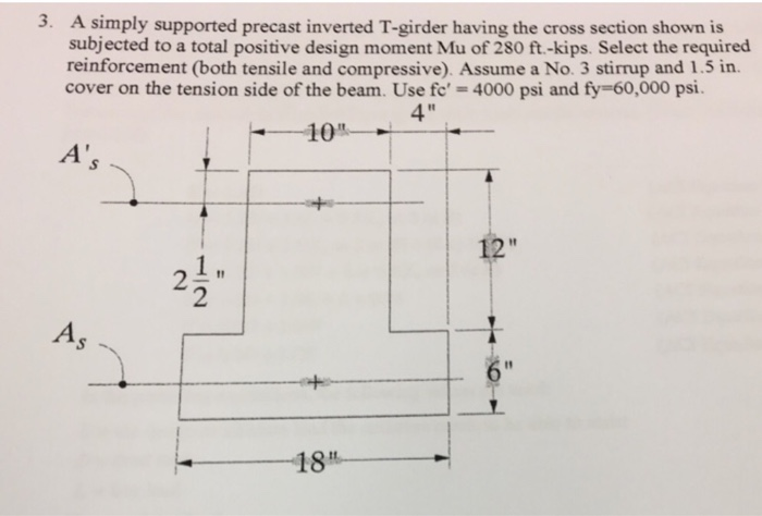Solved 3. A simply supported precast inverted T-girder | Chegg.com