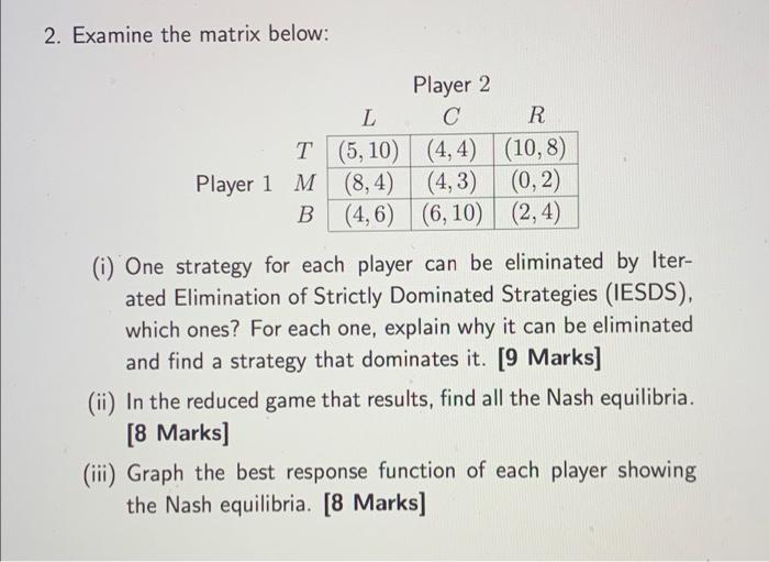 Solved one strategy for each player can be eliminated by | Chegg.com