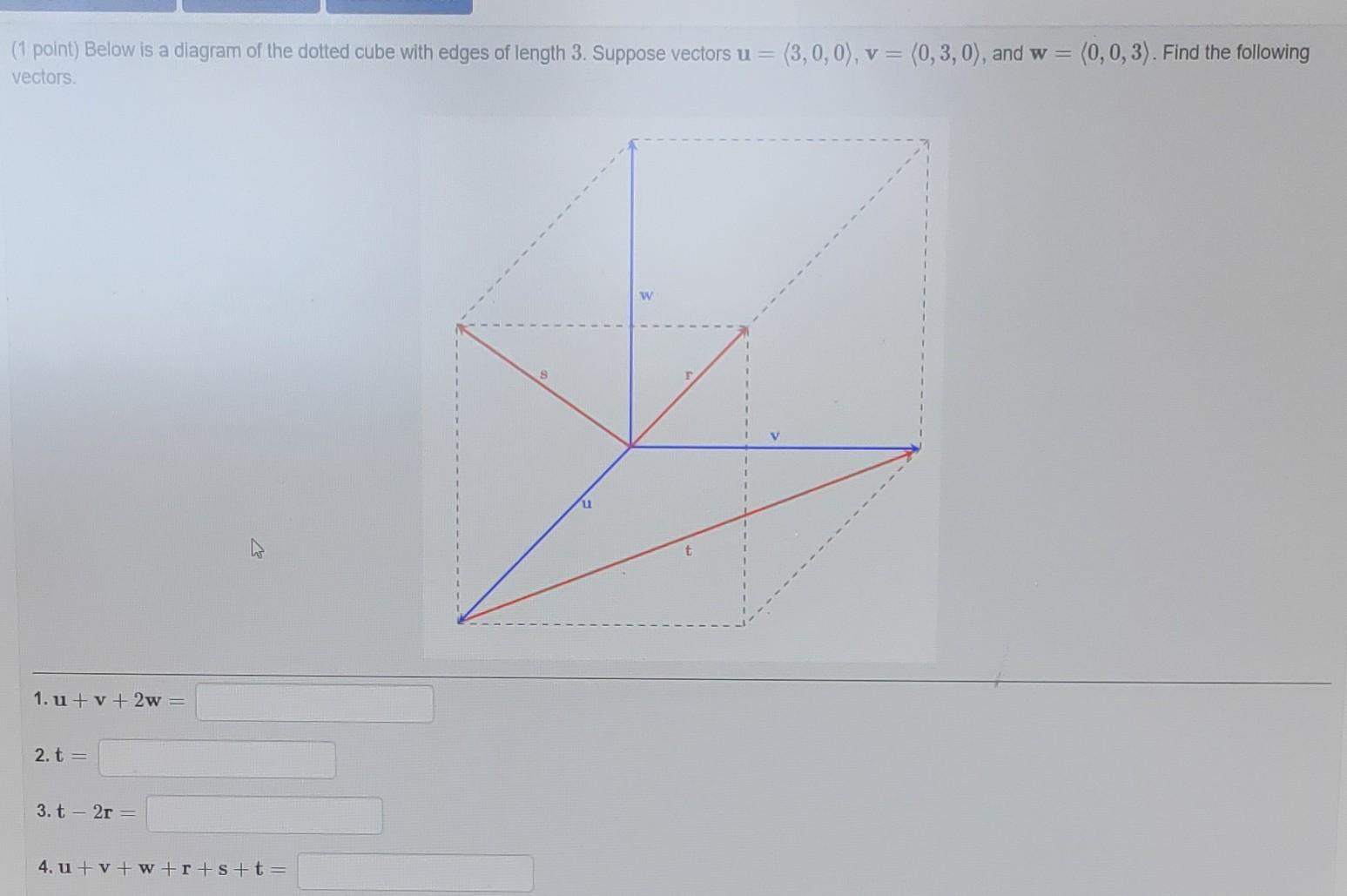 Solved (1 point) Below is a diagram of the dotted cube with | Chegg.com