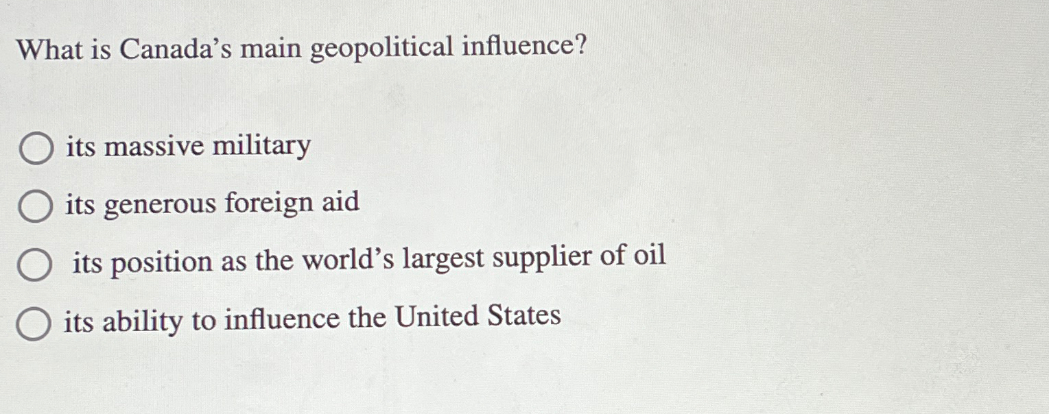 Solved What is Canada's main geopolitical influence?its | Chegg.com