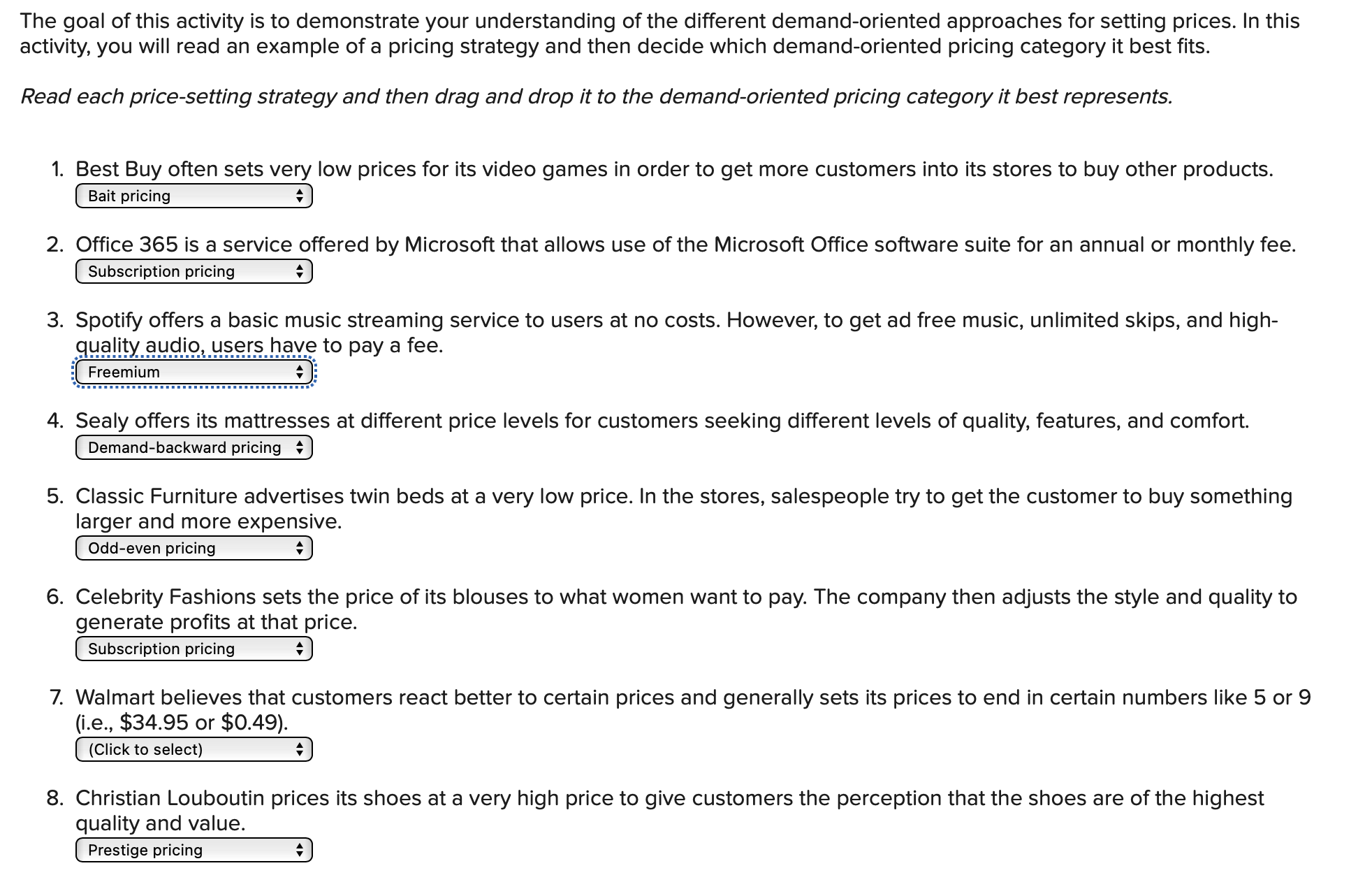 Solved Match to one of the following: 1. ﻿odd-even pricing2. | Chegg.com