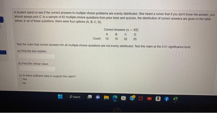 Solved A student wants to see if the correct answers to | Chegg.com