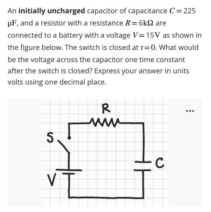 Solved An initially uncharged capacitor of capacitance C = | Chegg.com