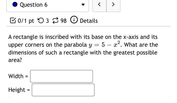 Solved A rectangle is inscribed with its base on the x-axis | Chegg.com
