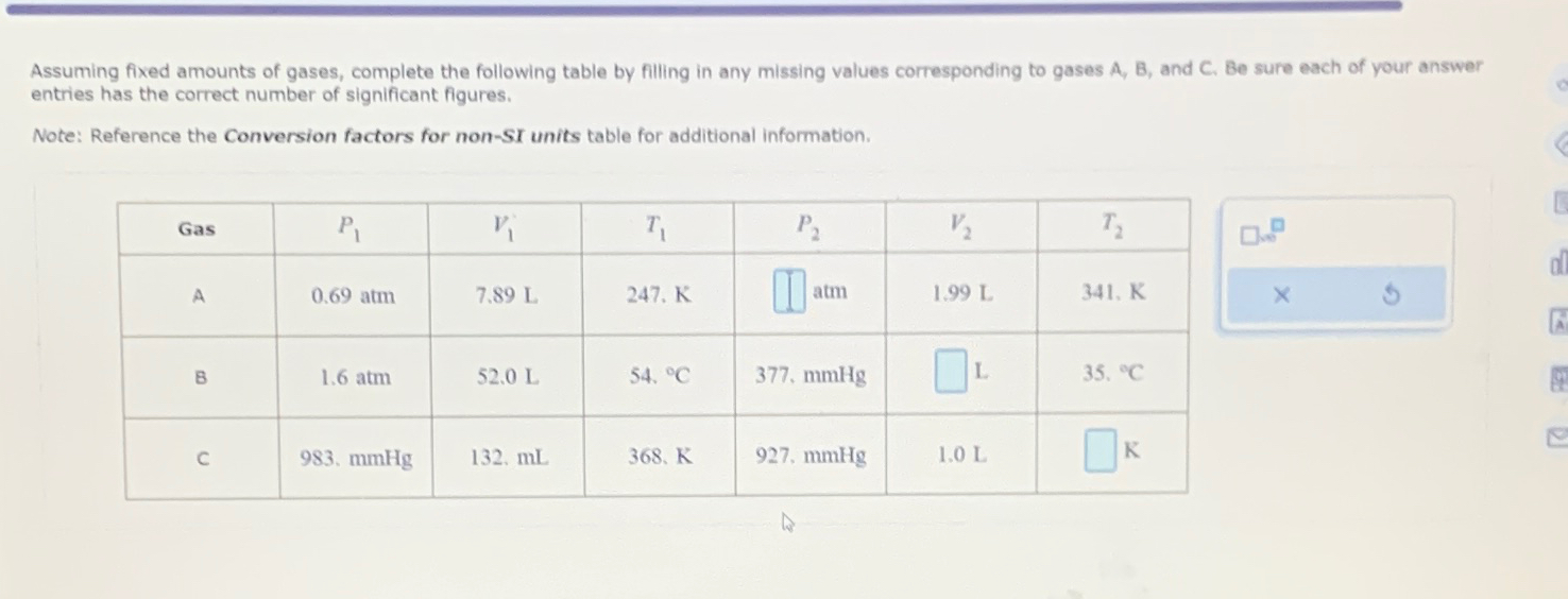Solved Assuming fixed amounts of gases, complete the | Chegg.com