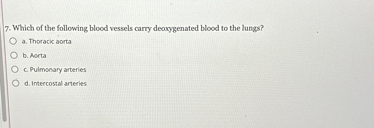 Solved Which of the following blood vessels carry | Chegg.com