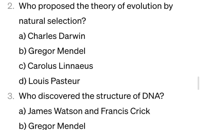Solved biology: Who proposed the theory of evolution by | Chegg.com