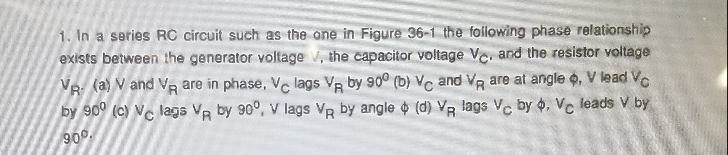 Solved In a series RC circuit such as the one in Figure 36-1 | Chegg.com