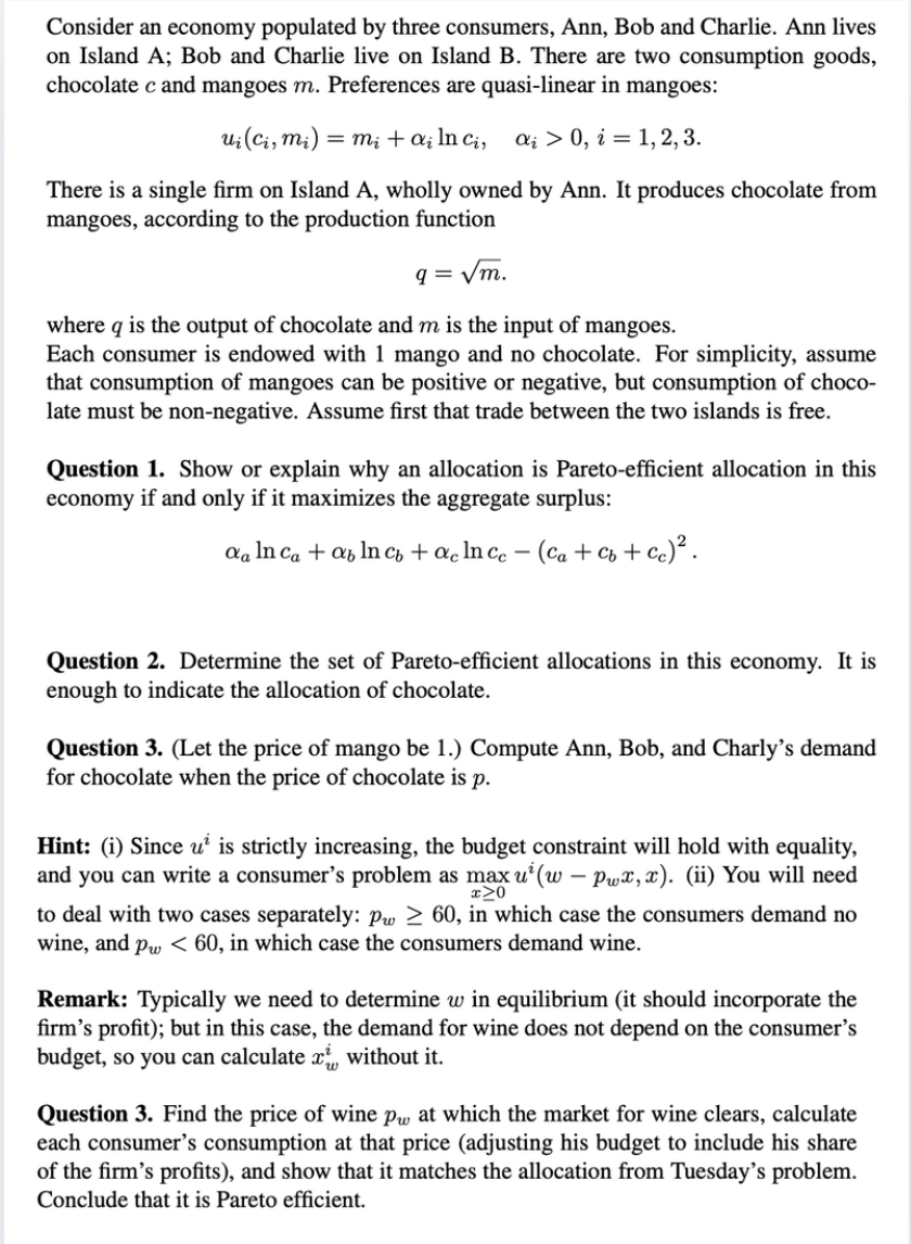 Solved Consider an economy populated by three consumers, | Chegg.com