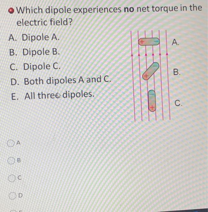 Solved A. o Which dipole experiences no net torque in the | Chegg.com