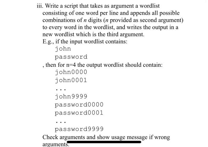 Solved iii. Write a script that takes as argument a wordlist | Chegg.com