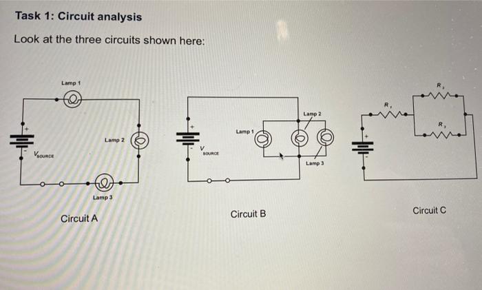 Solved Task 1: Circuit analysis Look at the three circuits | Chegg.com