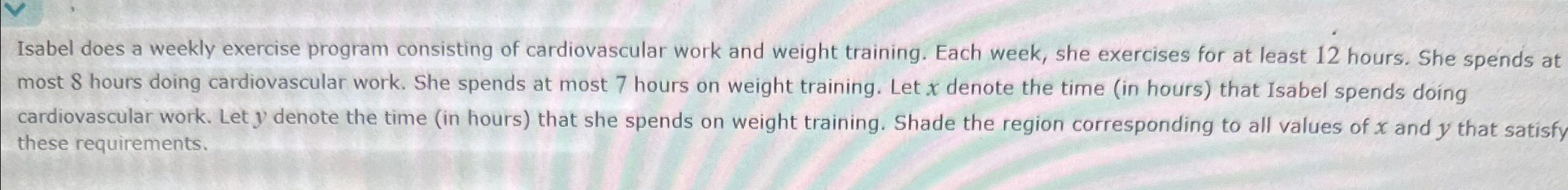 Solved Isabel does a weekly exercise program consisting of | Chegg.com