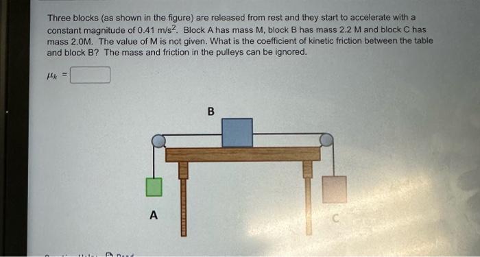 Solved Three blocks (as shown in the figure) are released | Chegg.com