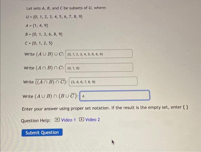 Solved Let sets A,B, and C be subsets of U, where: | Chegg.com