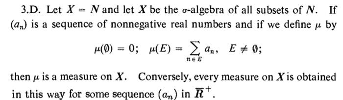 Solved 3.D. Let X=N and let X be the σ-algebra of all | Chegg.com