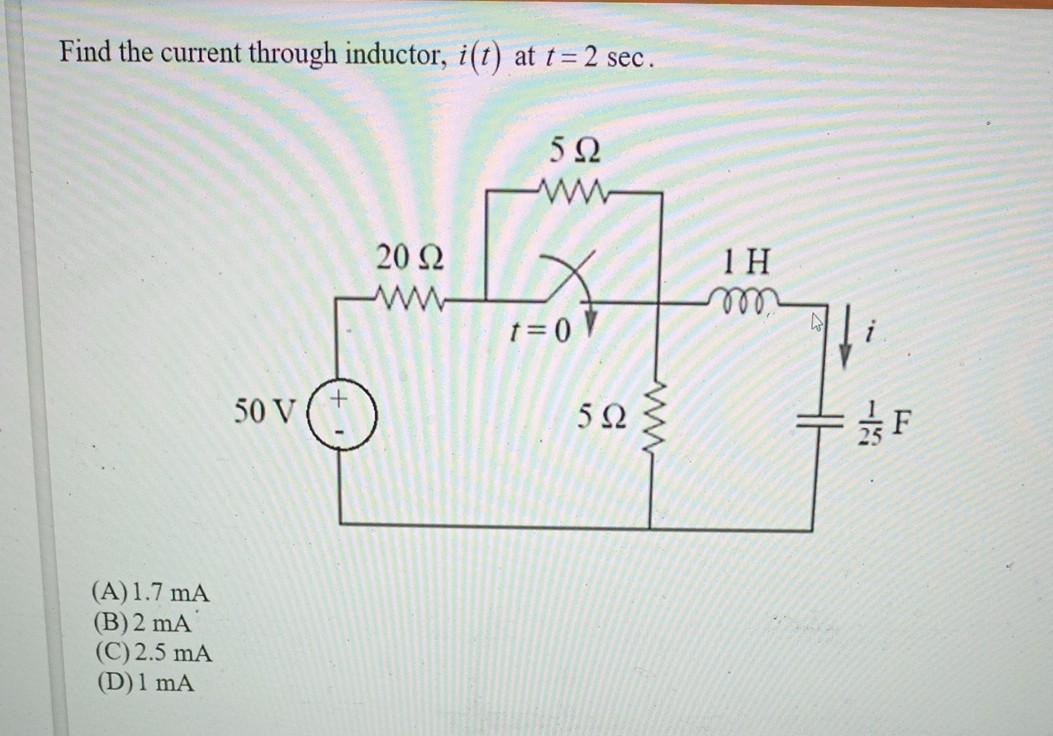 Solved Find the current through inductor, i(t) at t = 2 sec. | Chegg.com