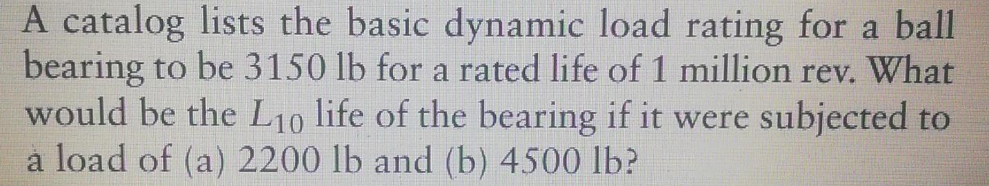 Solved A catalog lists the basic dynamic load rating for a | Chegg.com