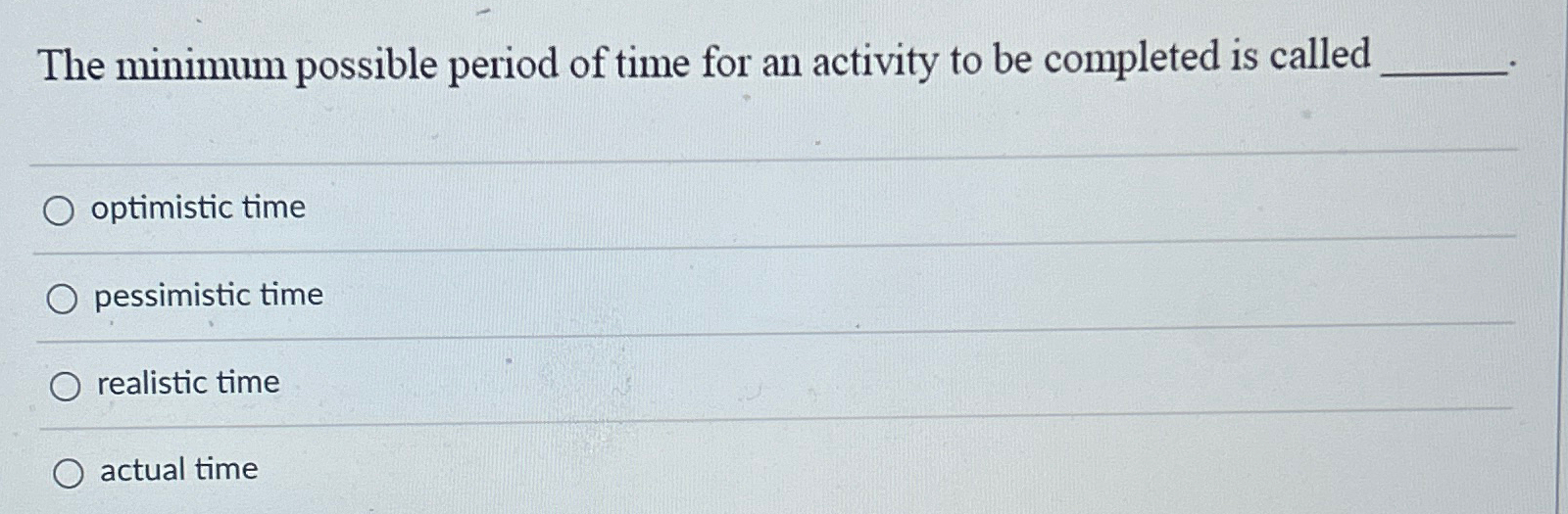 Solved The minimum possible period of time for an activity | Chegg.com