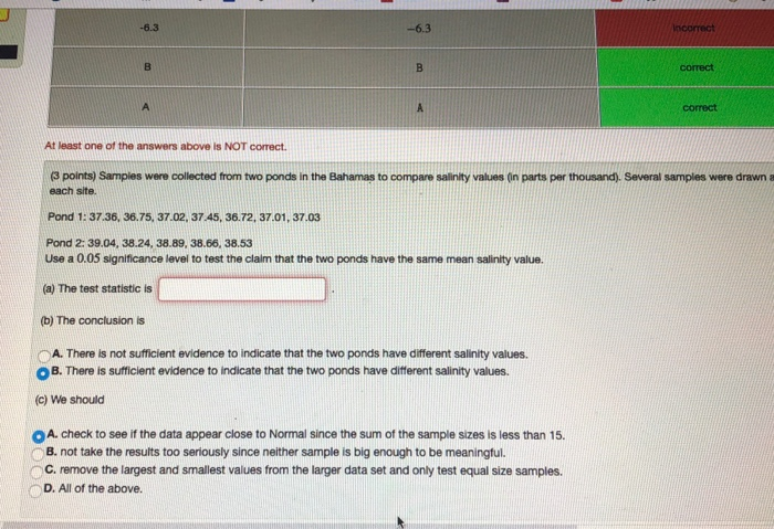 Solved 6 3 6 3 Incorrect Correct Correct At Least One Of