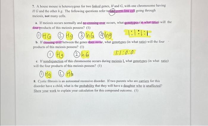 Solved 7. A house mouse is heterozygous for two linked | Chegg.com