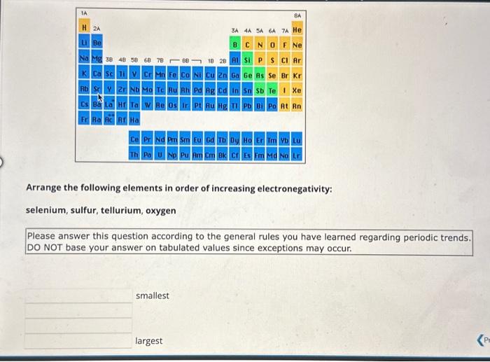 Solved Arrange the following elements in order of increasing | Chegg.com